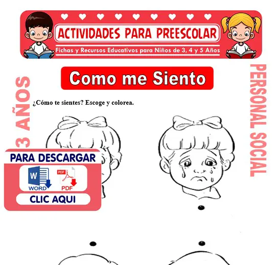 Como me Siento para Niños de 3 Años | Actividades para Preescolar