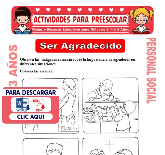 Ser Agradecido para Niños de 3 Años | Actividades para Preescolar